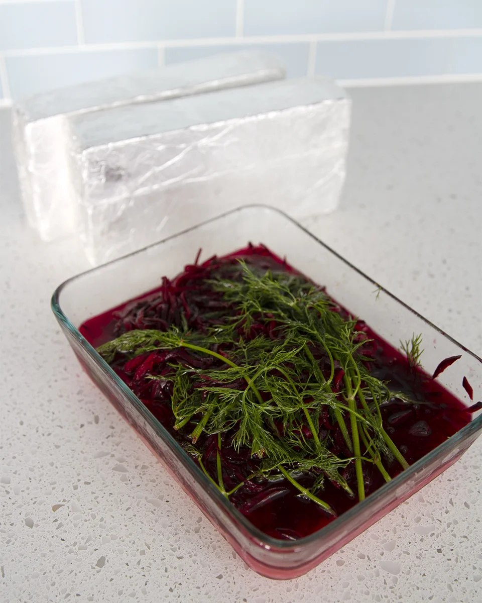 beet cured salmon gravlaxt-square in the kitchen