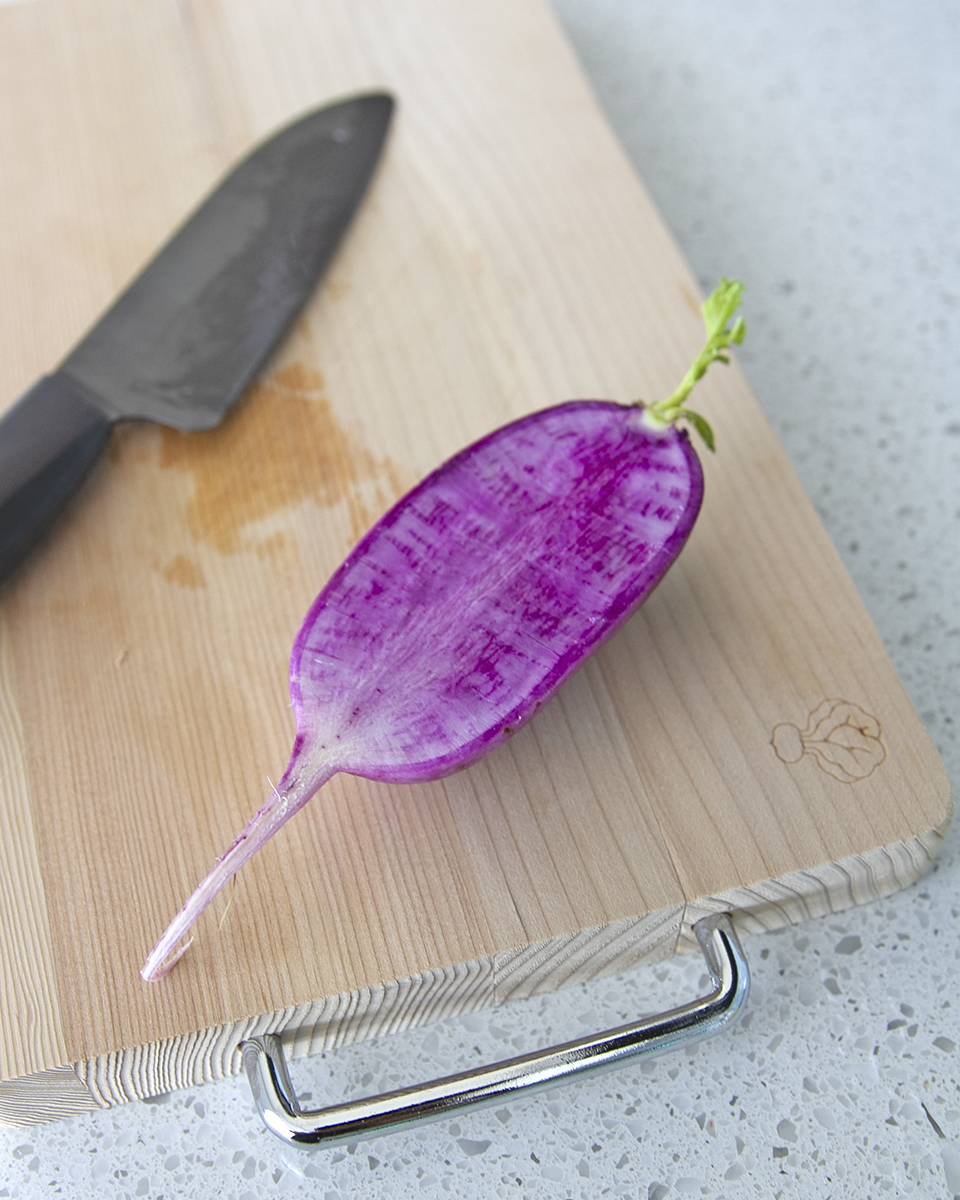 purple radish picklet-square in the kitchen