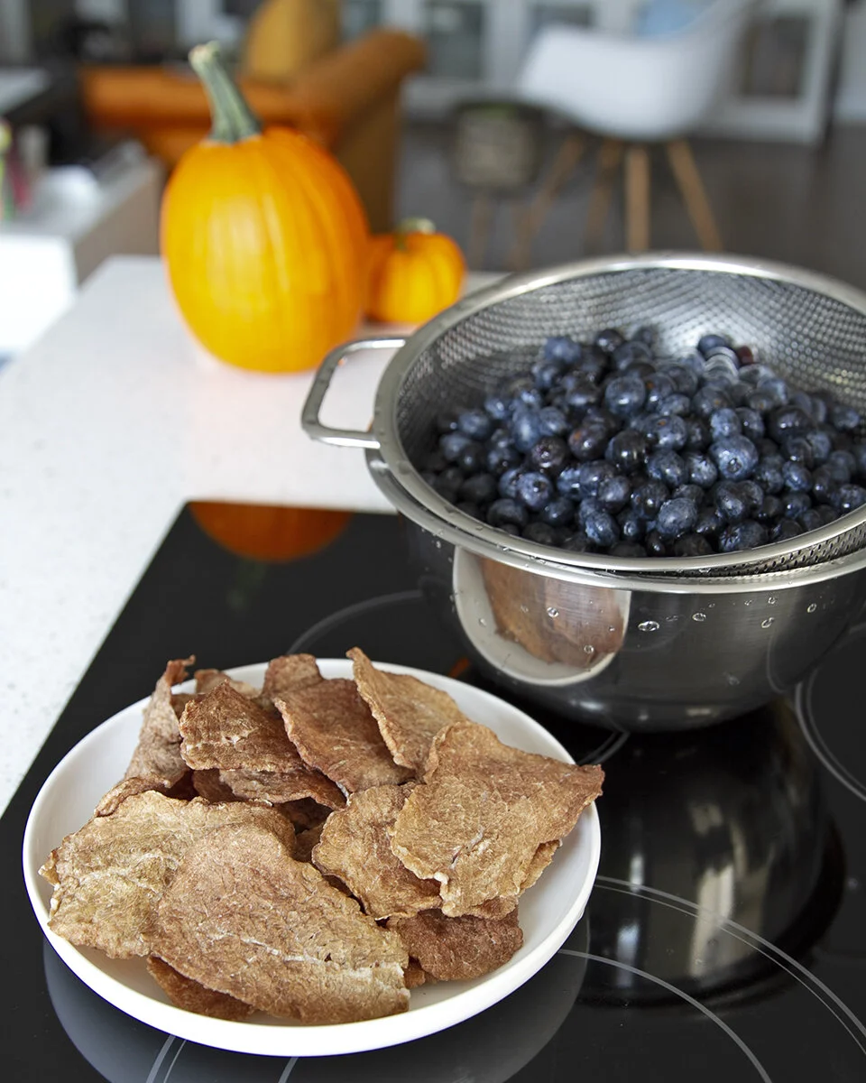 blueberries & homemade beef jerkey by mst-square in the kitchen