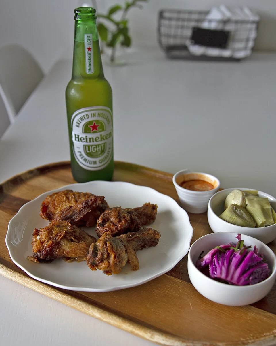 fried chicken and beert-square in the kitchen