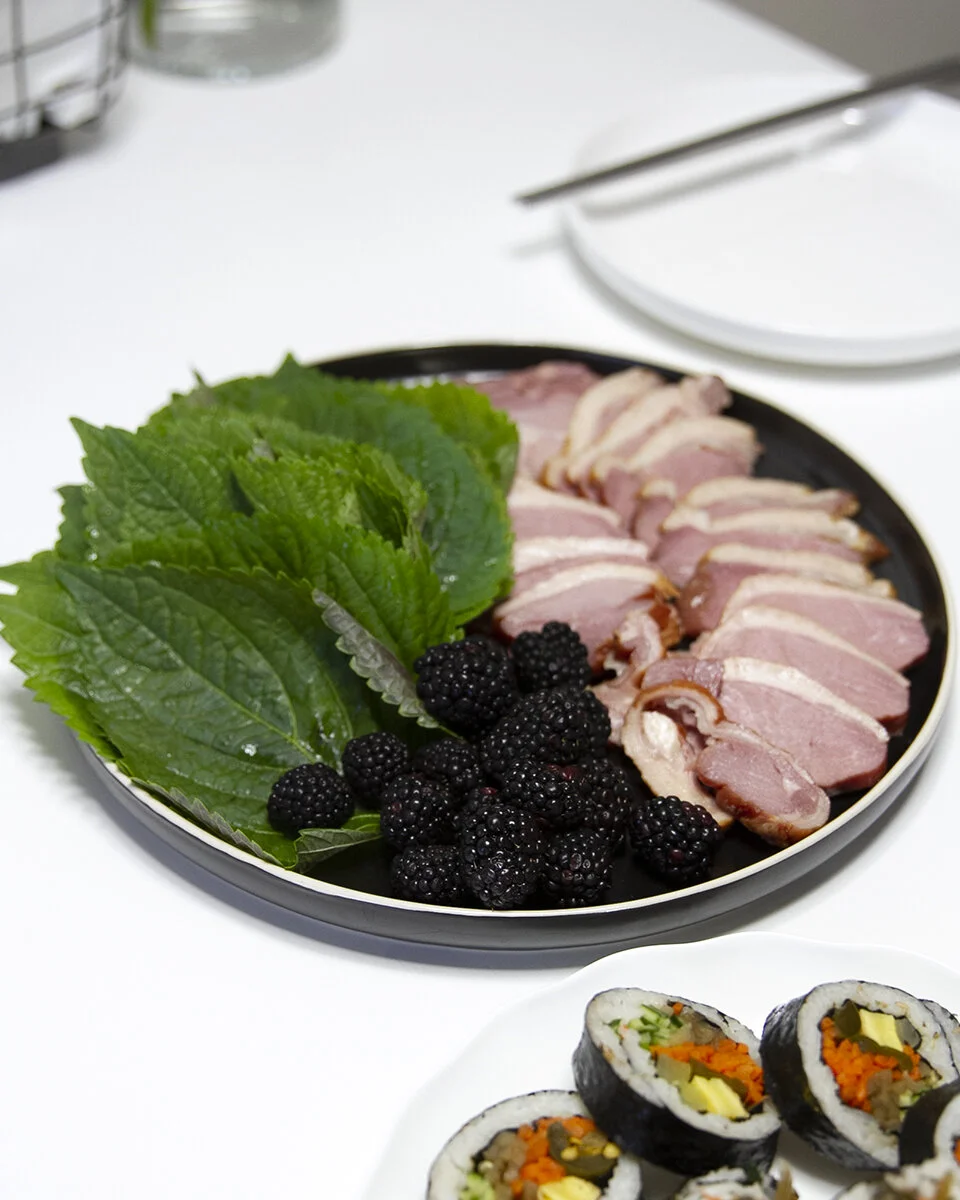 smoked duck and korean boon-sik (light snack meal)t-square in the kitchen