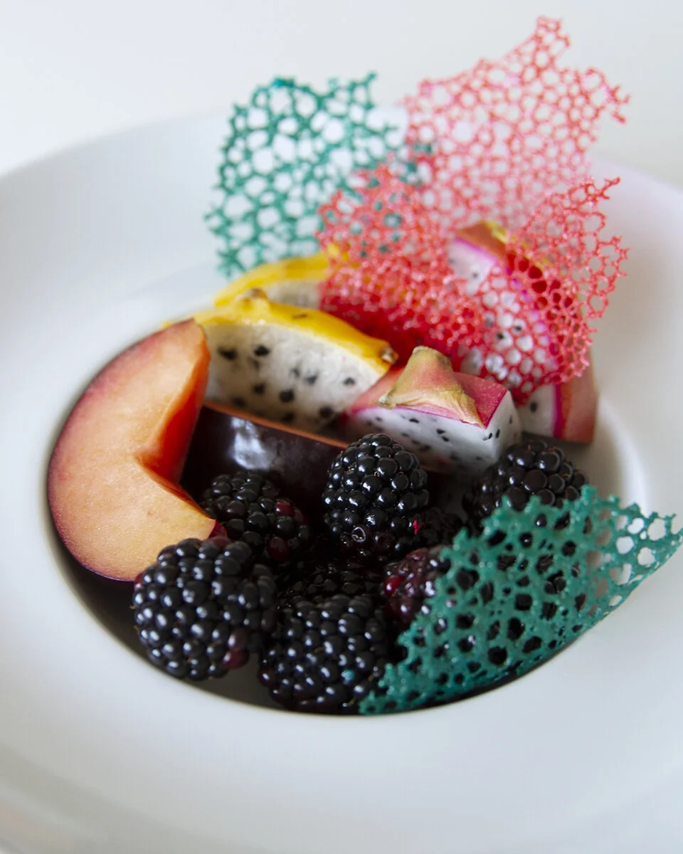 fruits w/ coral tuilet-square in the kitchen