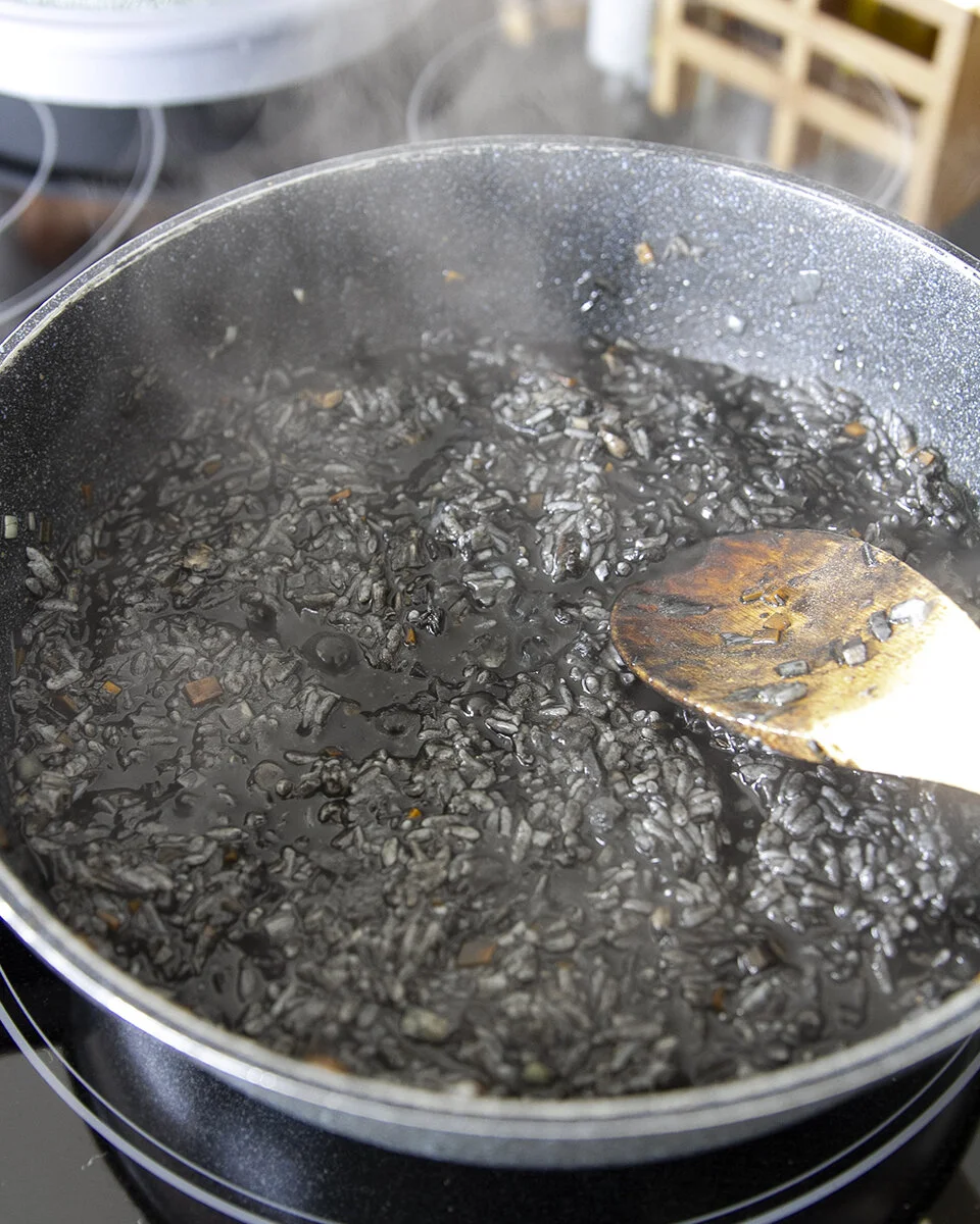 mushroom tuna risotto w/ squid inkt-square in the kitchen