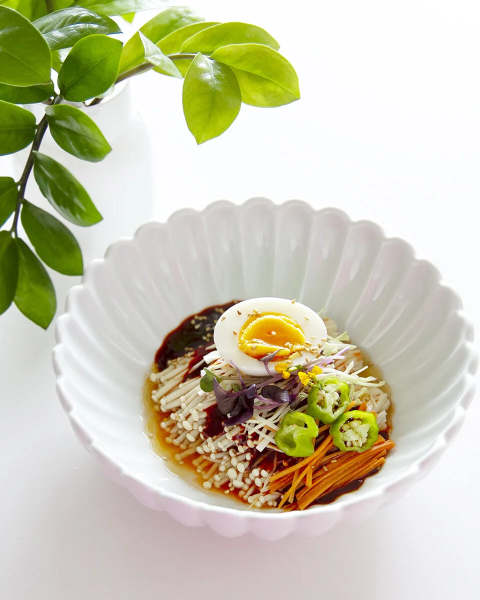 korean potato pancake & spicy enoki mushroom noodlest-square in the kitchen