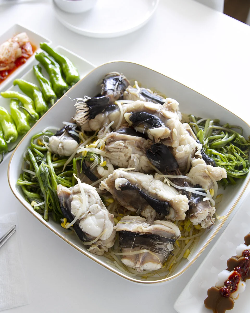 korean steamed monkfisht-square in the kitchen