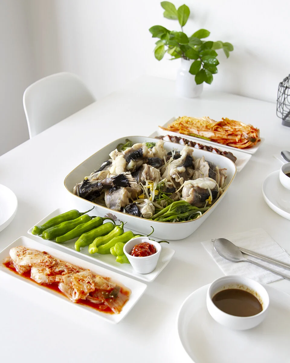 korean steamed monkfisht-square in the kitchen