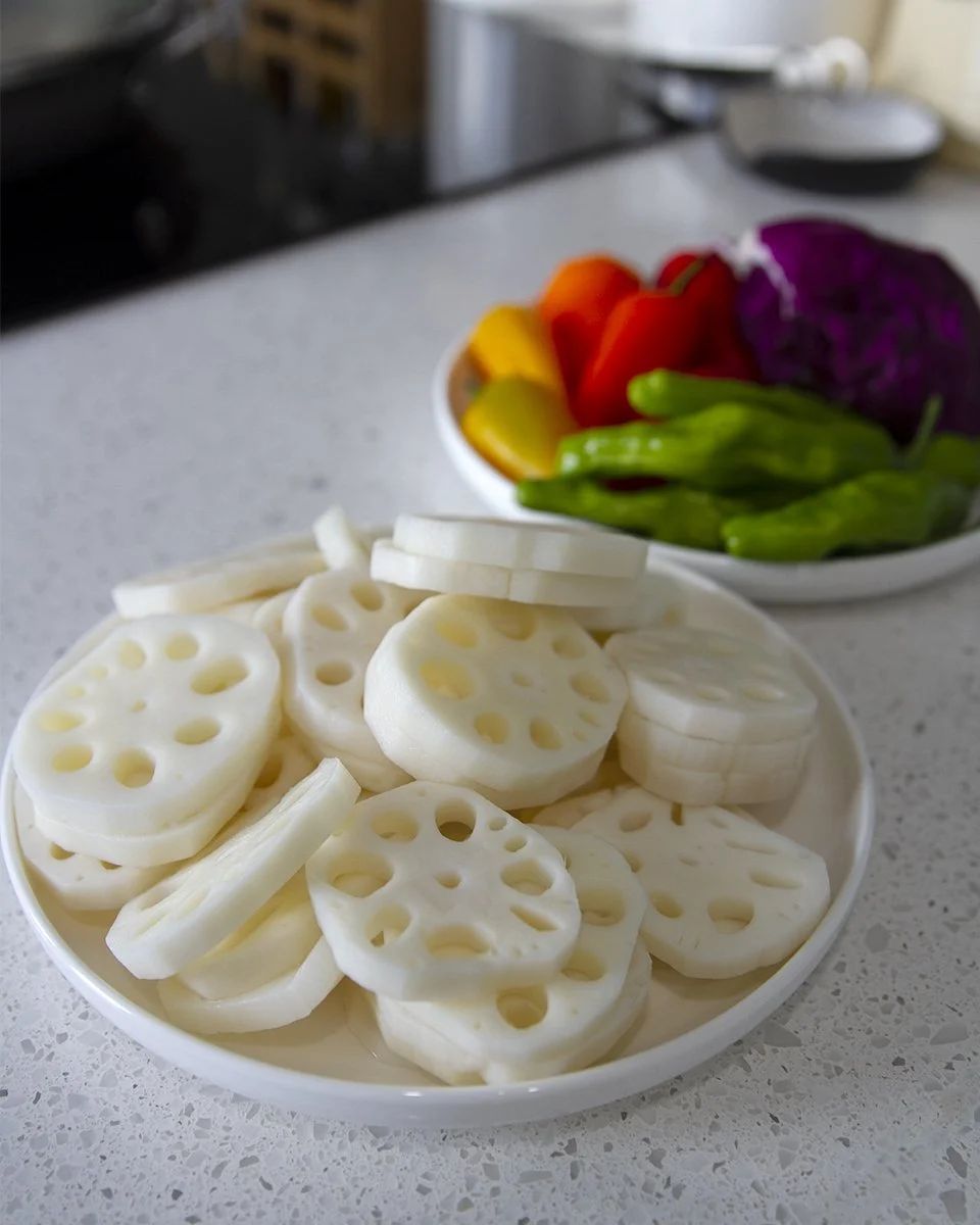 stuffed lotus roott-square in the kitchen