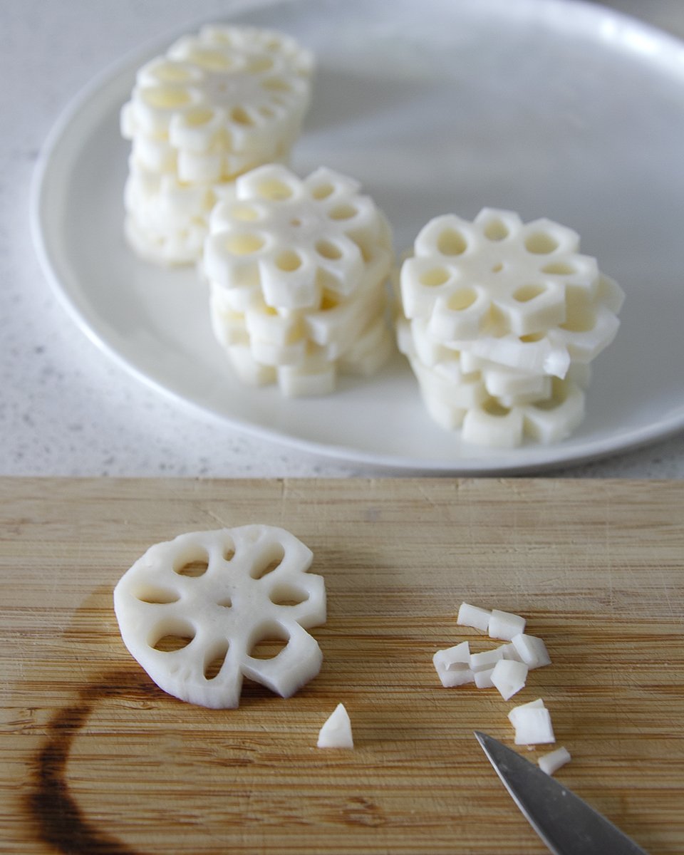 stuffed lotus roott-square in the kitchen