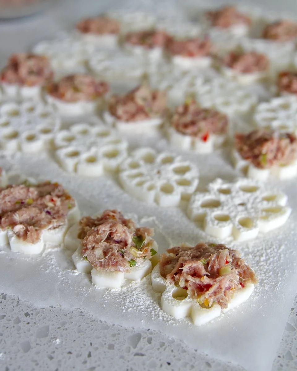 stuffed lotus roott-square in the kitchen