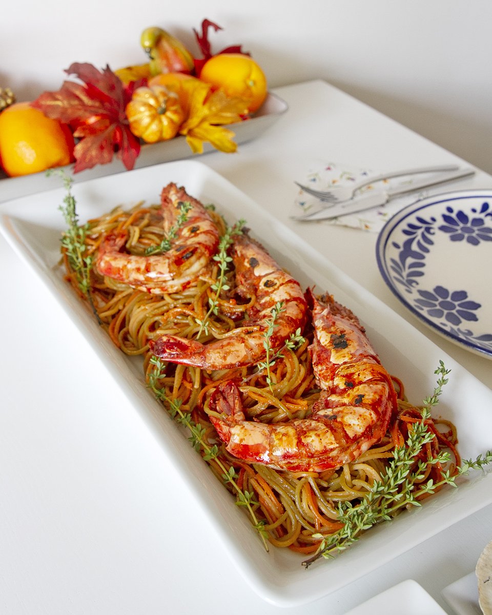king tiger shrimp garlic butter pasta & scallops w/ mango salsat-square ...