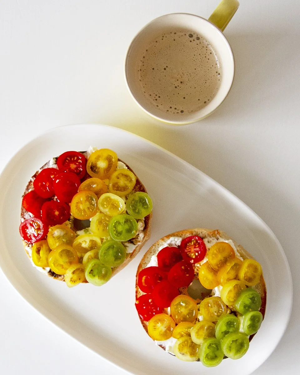 bagel w/ tomatoest-square in the kitchen