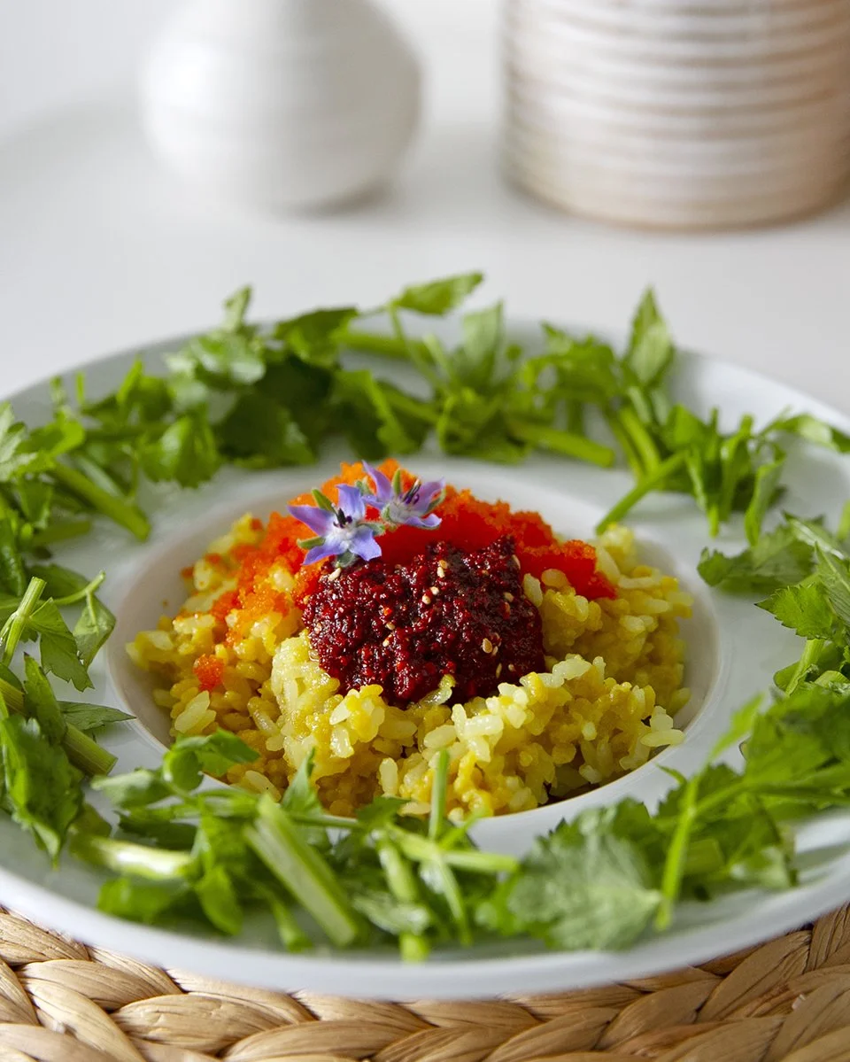 minari (dropwort) bibimbap & minari muchimt-square in the kitchen