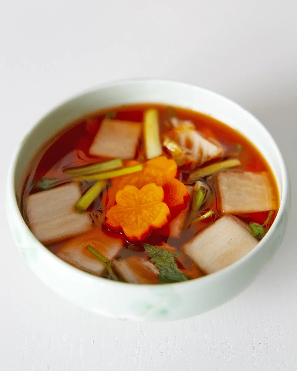 korean water kimchi (nah-bahk-kimchi)t-square in the kitchen