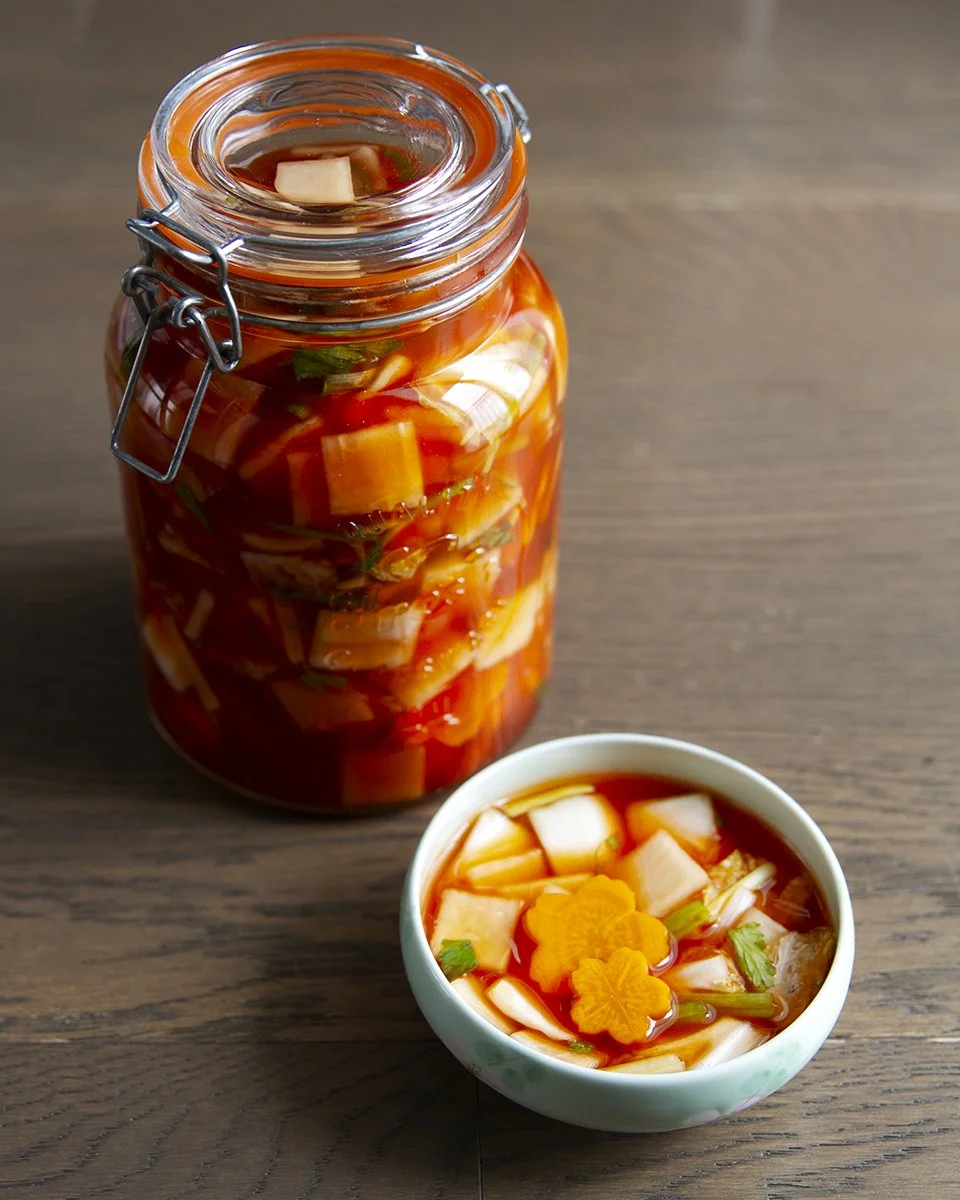 korean water kimchi (nah-bahk-kimchi)t-square in the kitchen