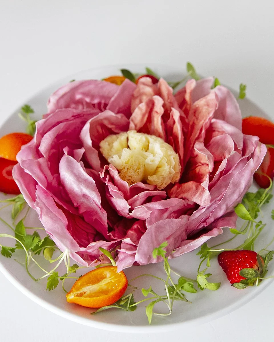 pink radicchio fruit saladt-square in the kitchen