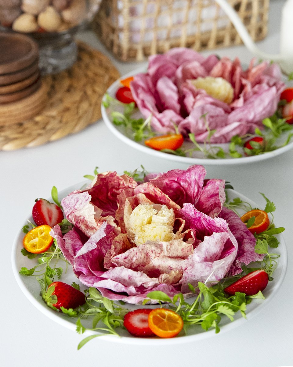 pink radicchio fruit saladt-square in the kitchen