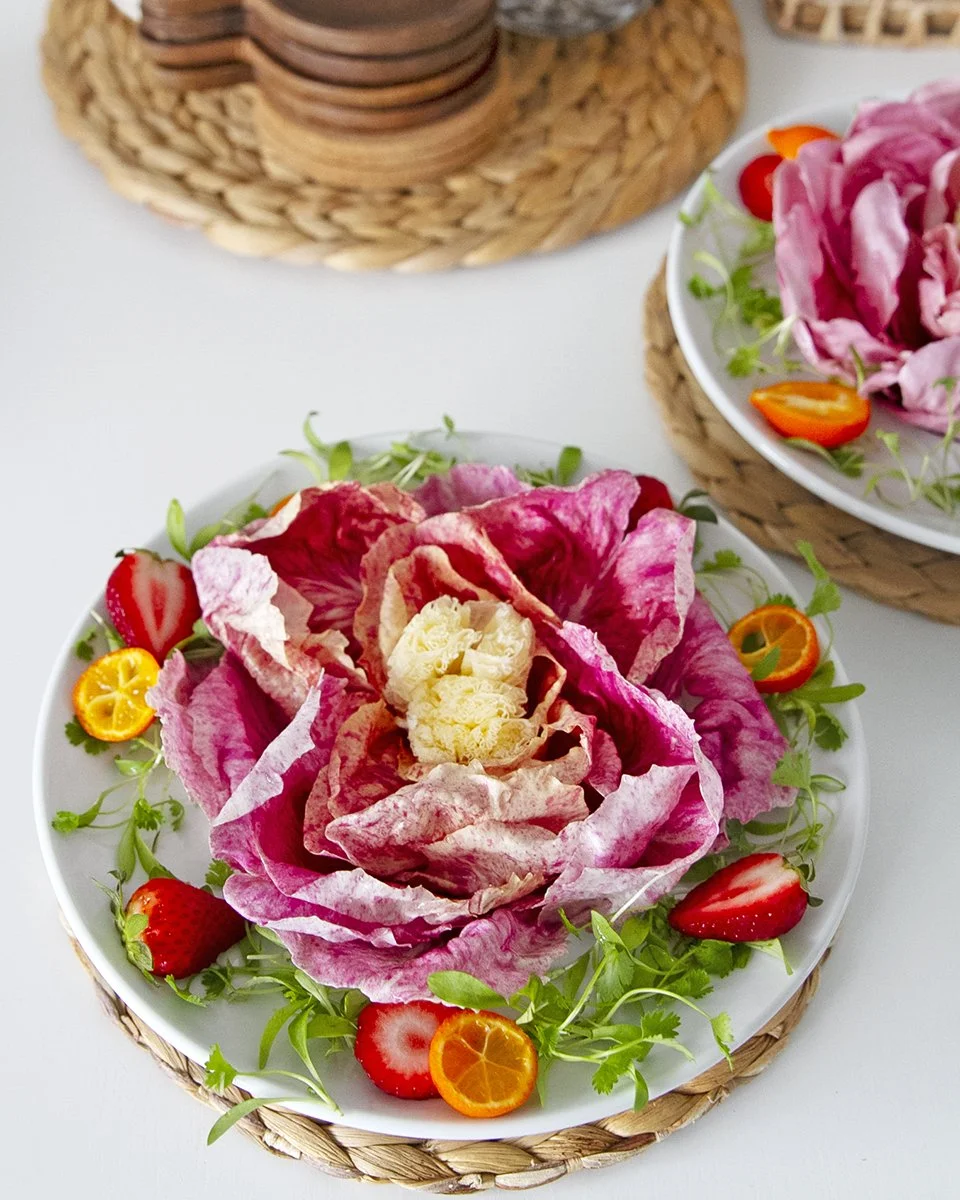 pink radicchio fruit saladt-square in the kitchen