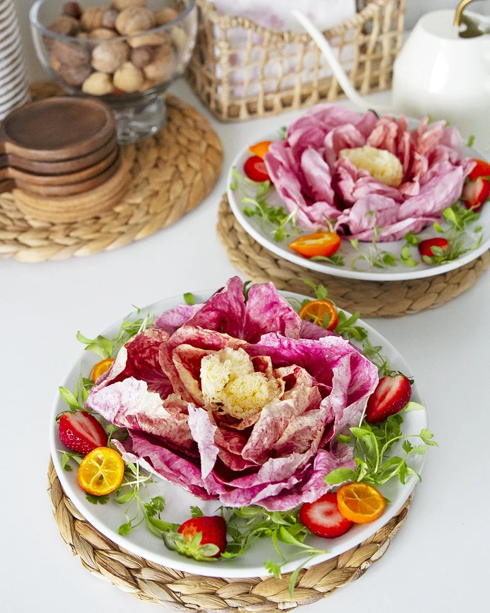 pink radicchio fruit saladt-square in the kitchen