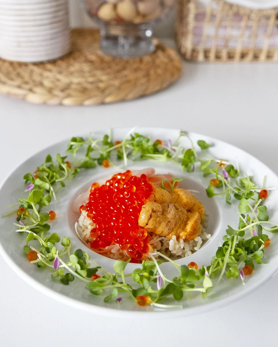 uni (sea urchin roe) ikura (salmon roe) don (over rice)t-square in the ...