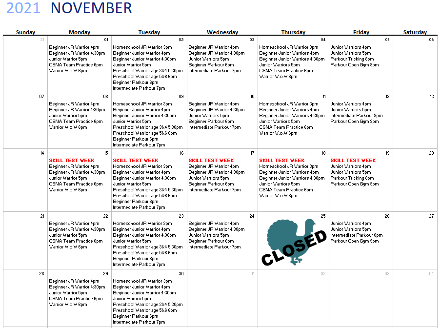 Calendar — Springfield Warrior Sports