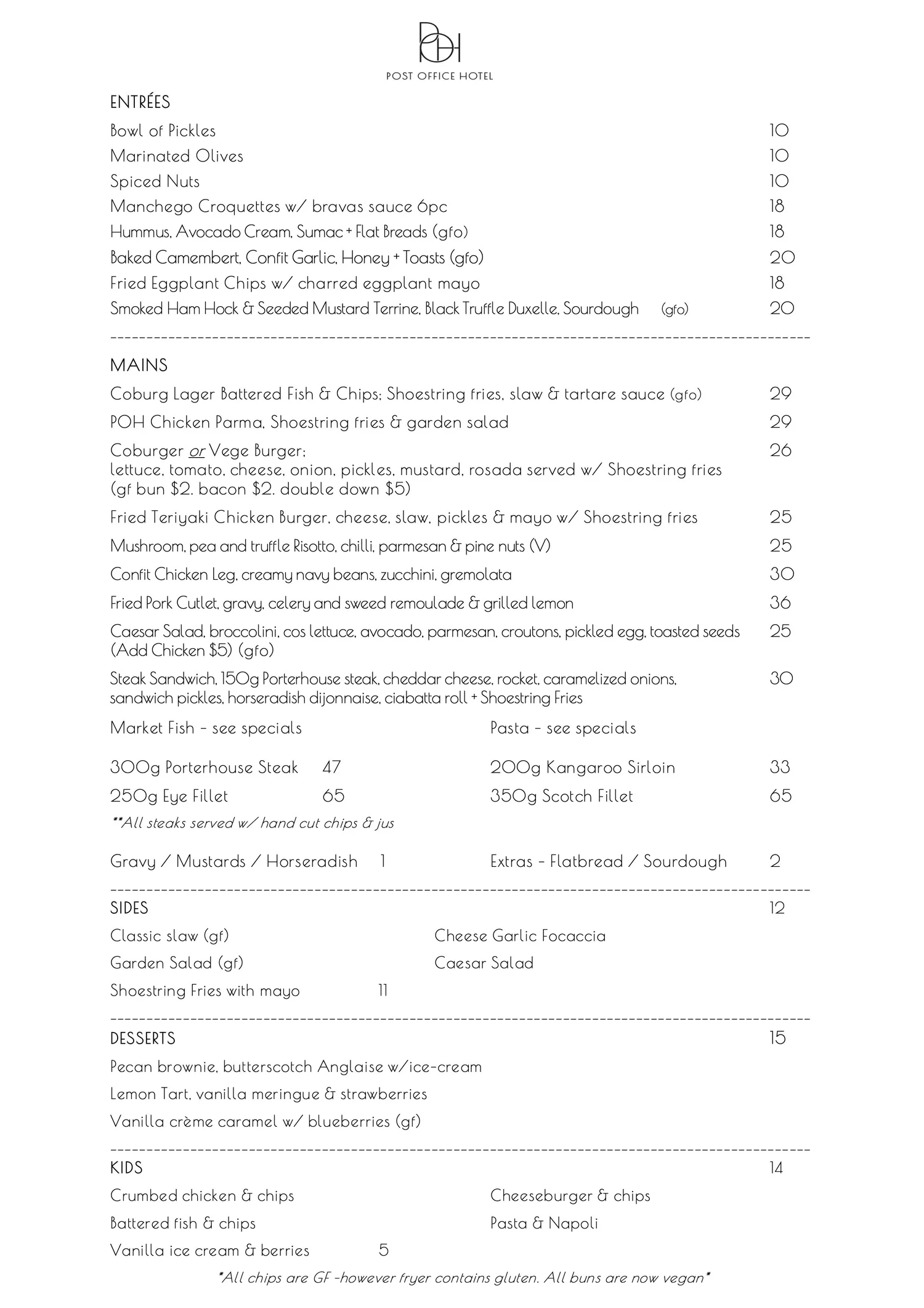 Menu - POST OFFICE HOTEL
