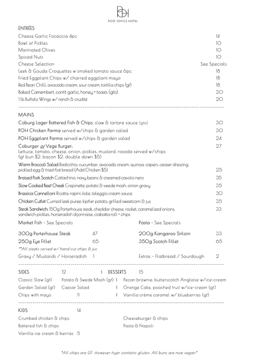 Menu - POST OFFICE HOTEL