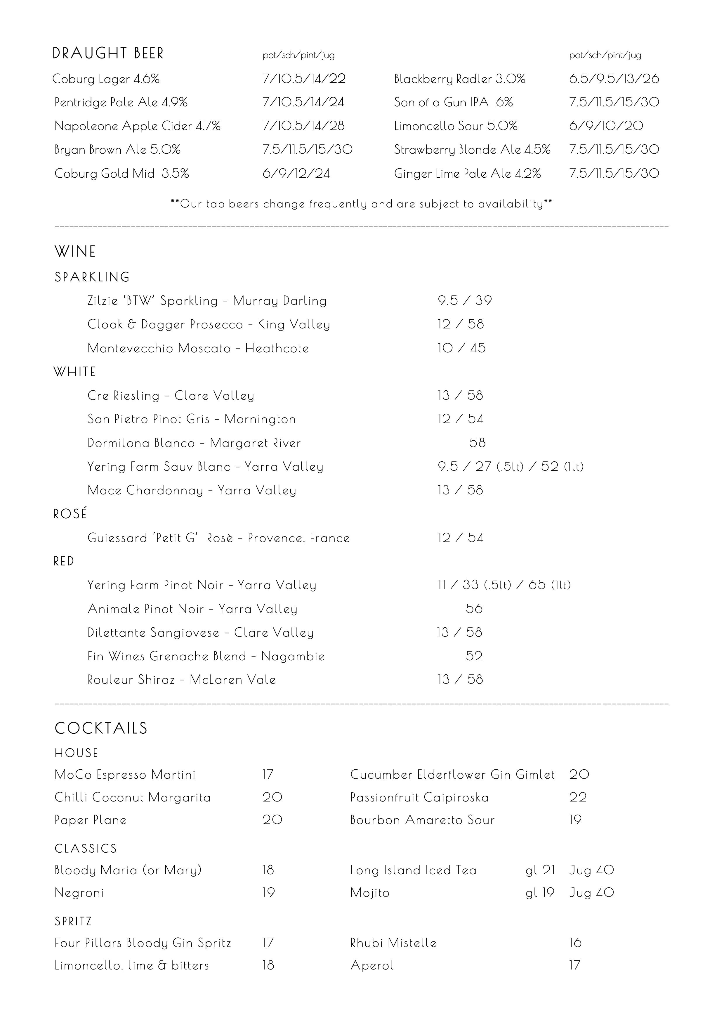 Menu - POST OFFICE HOTEL