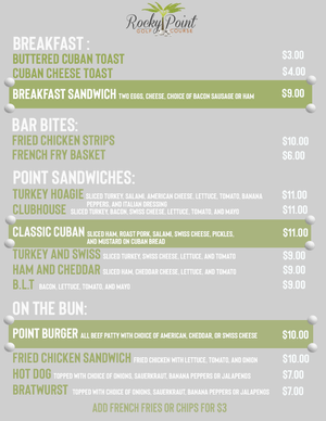Menu — Rocky Point Golf Course