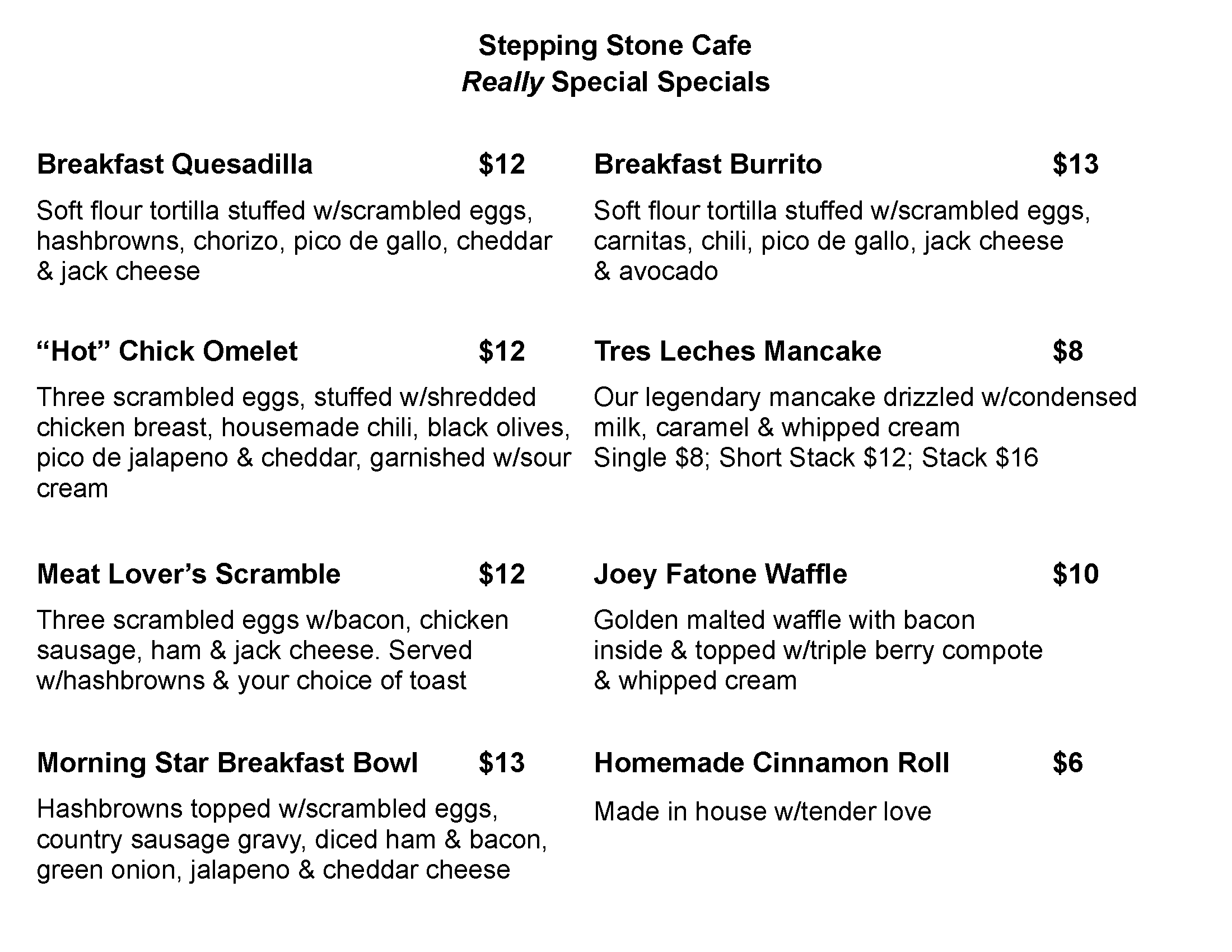 Menu — Stepping Stone Cafe