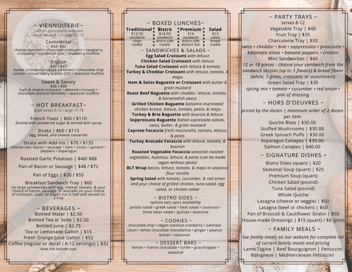 Catering Menus — Our Daily Bread Bakery & Bistro