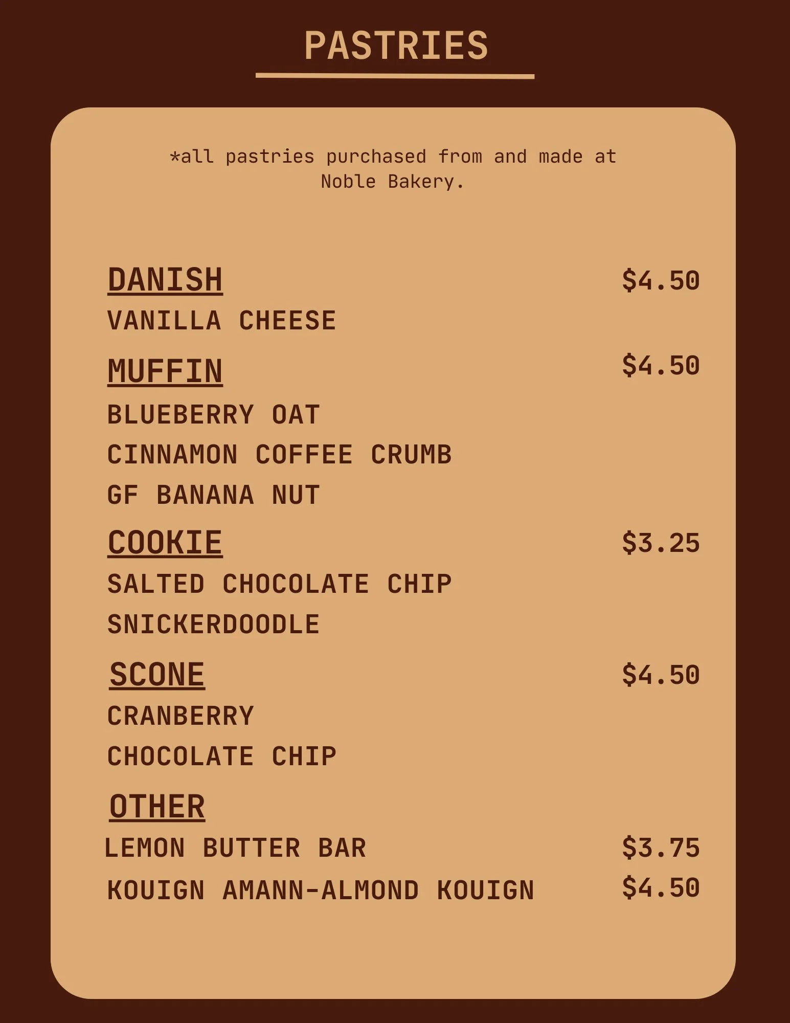 Froth Coffee Roasters-Menu