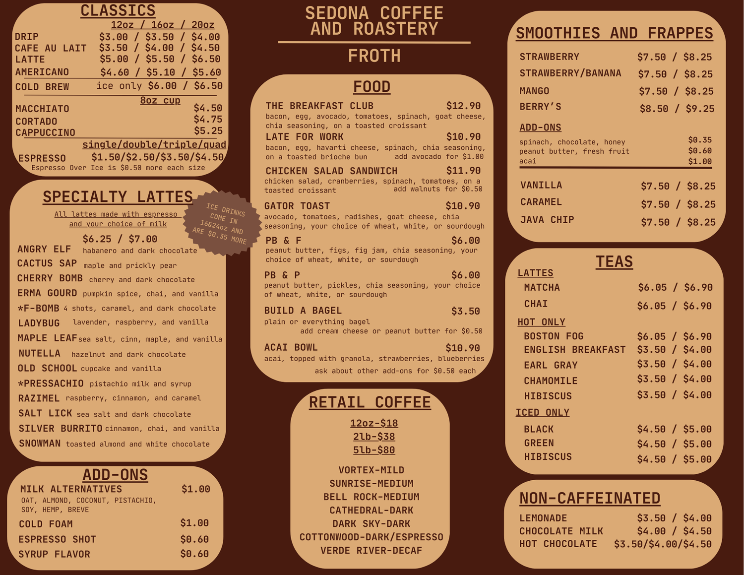 Froth Coffee Roasters-Menu