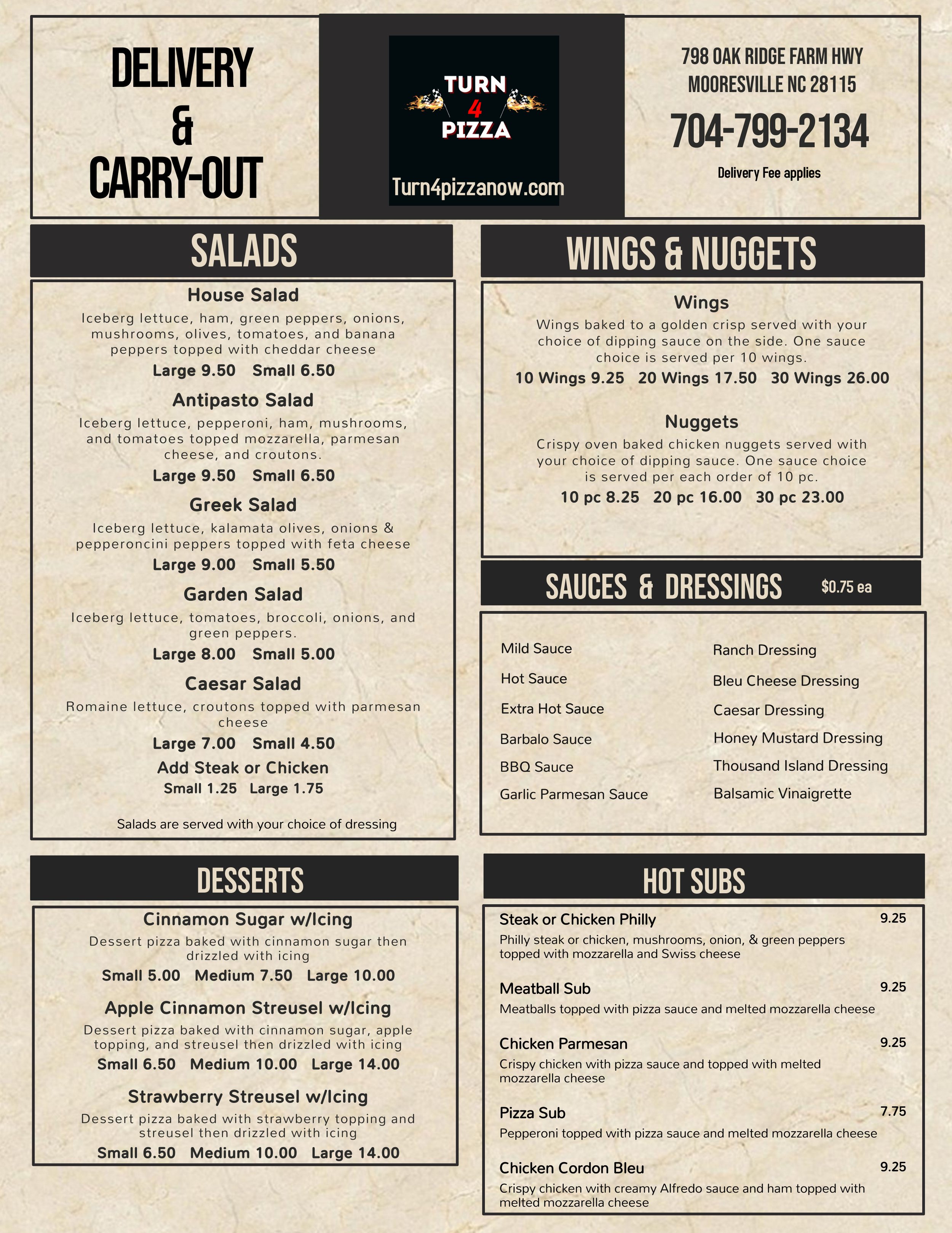 Menu — Turn 4 Pizza
