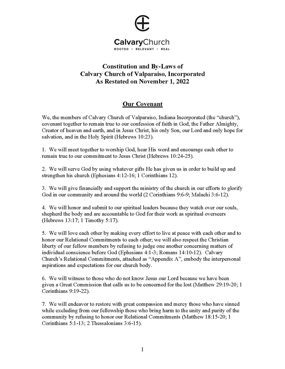 CONSTITUTION — Calvary Church