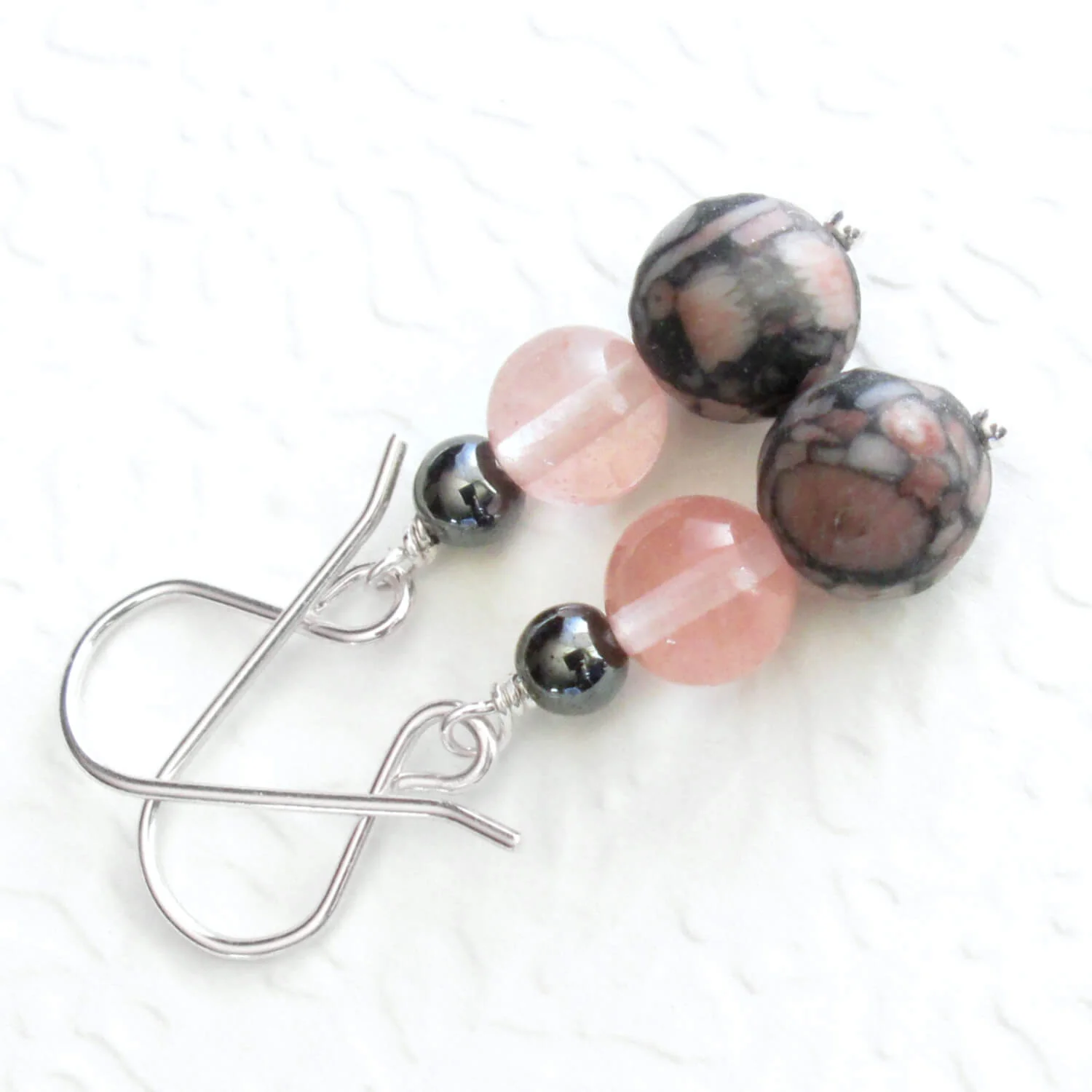 Fossilized Crinoid Earrings, Black & Pink Fossil Stones — CindyLouWho2