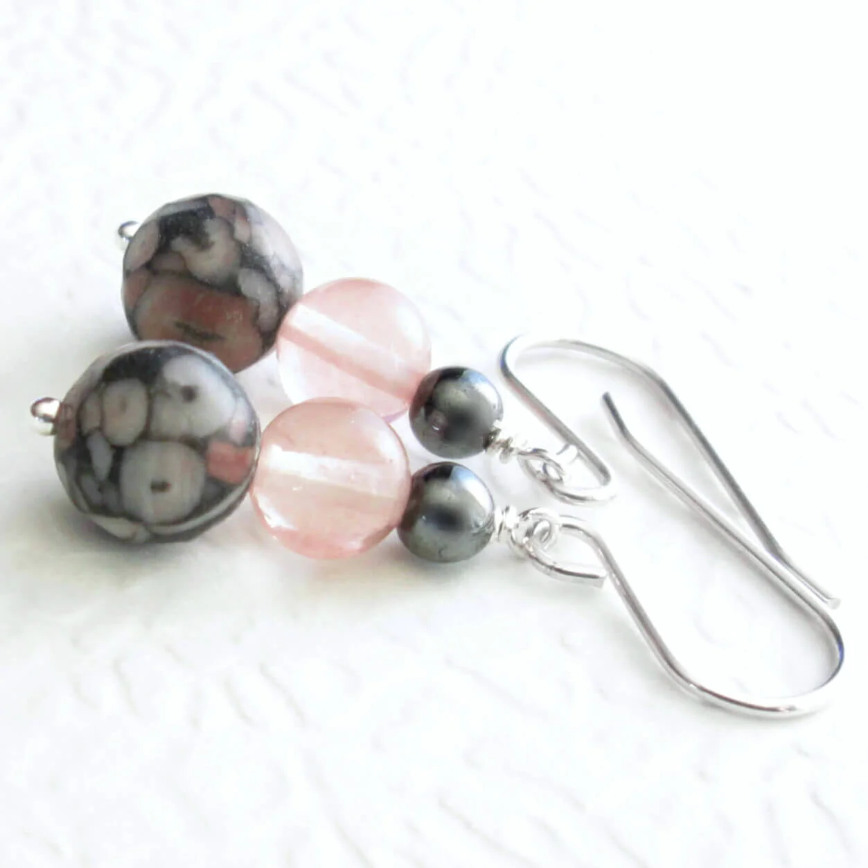 Fossil Heart Necklace, Crinoid Jasper Jewelry, Black & Pink Stone ...