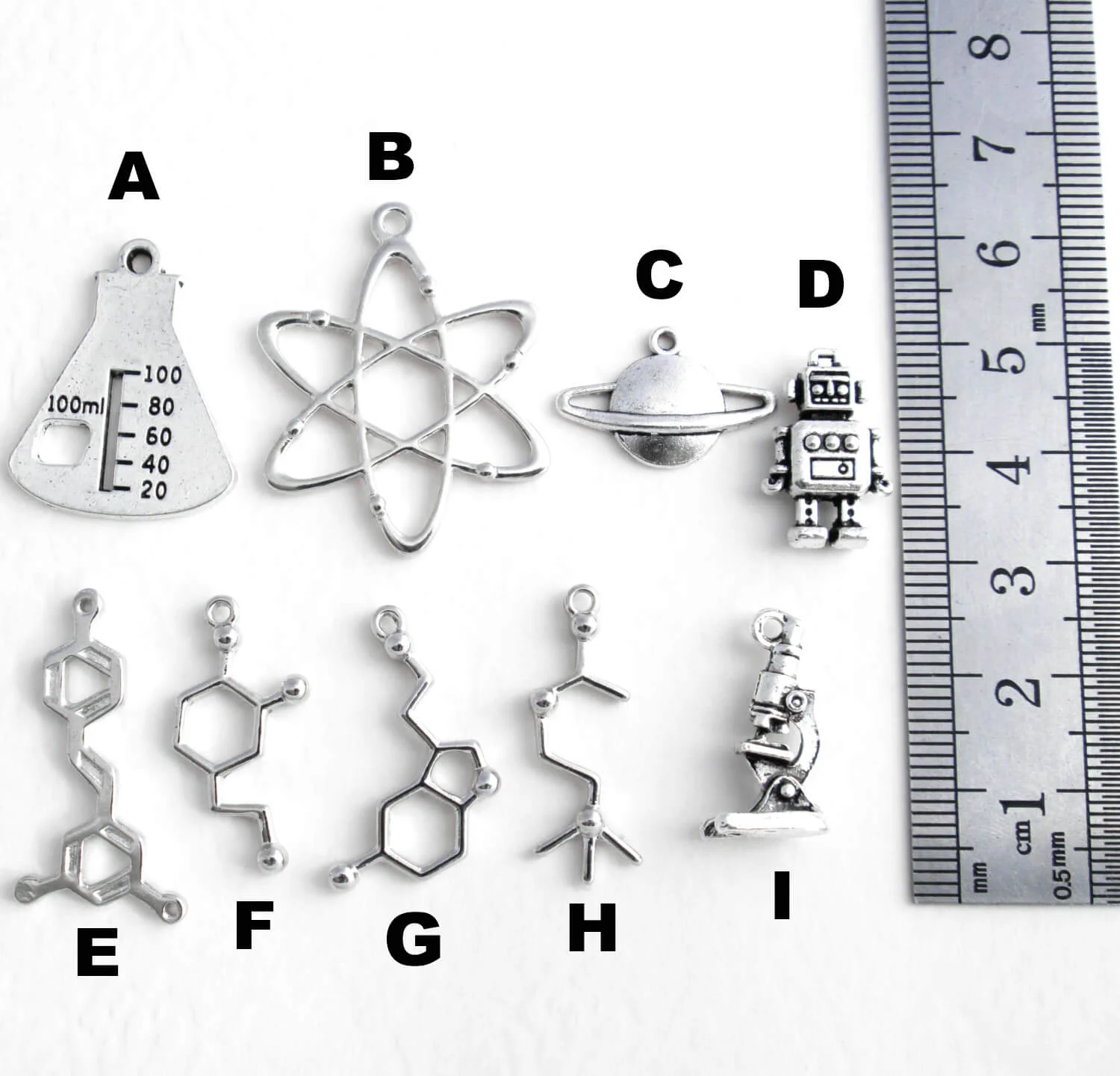 Science Themed Charms: Chemistry, Lab, Space Add Ons in Silver ...