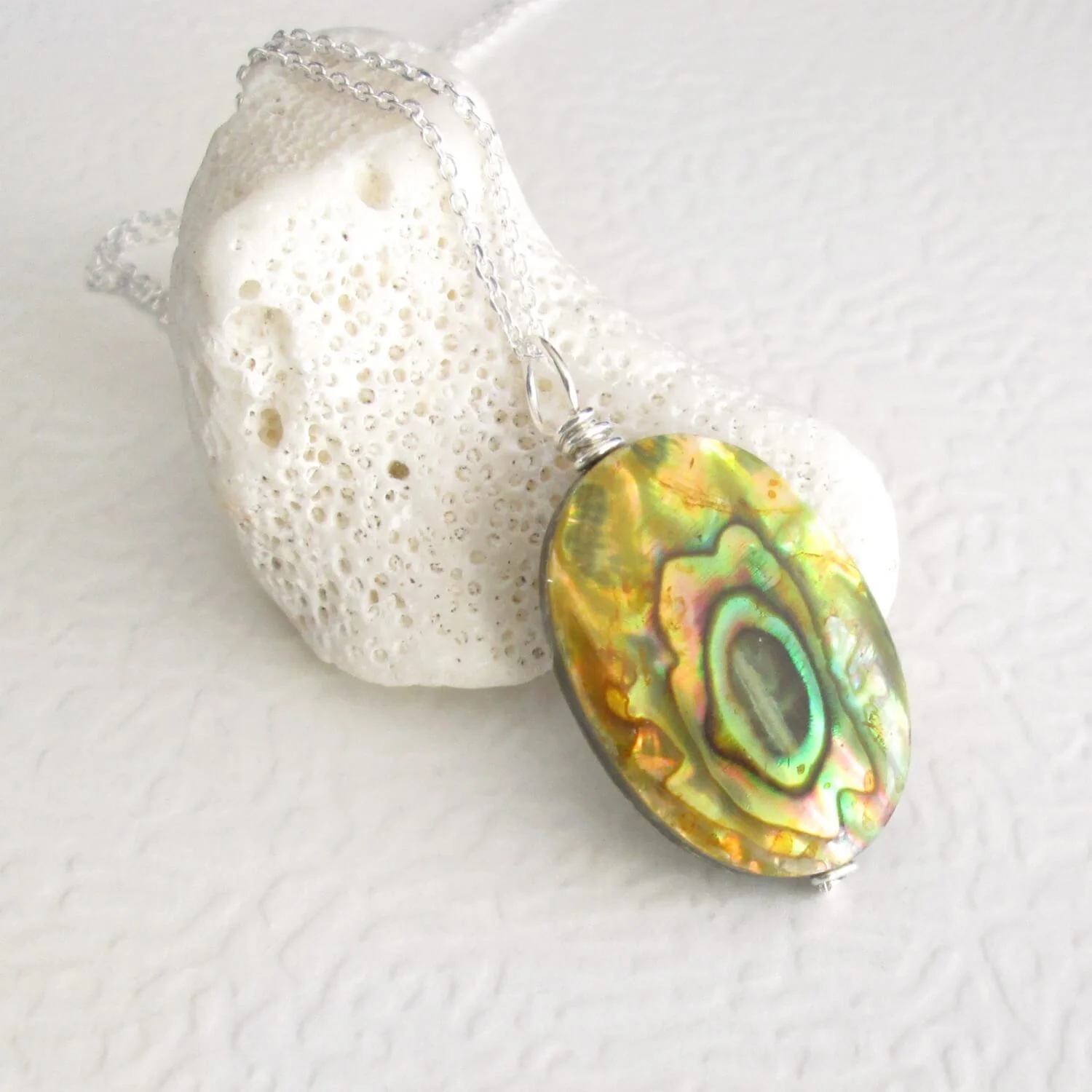 Yellow Abalone Pendant, Green Sea Shell Necklace — CindyLouWho2