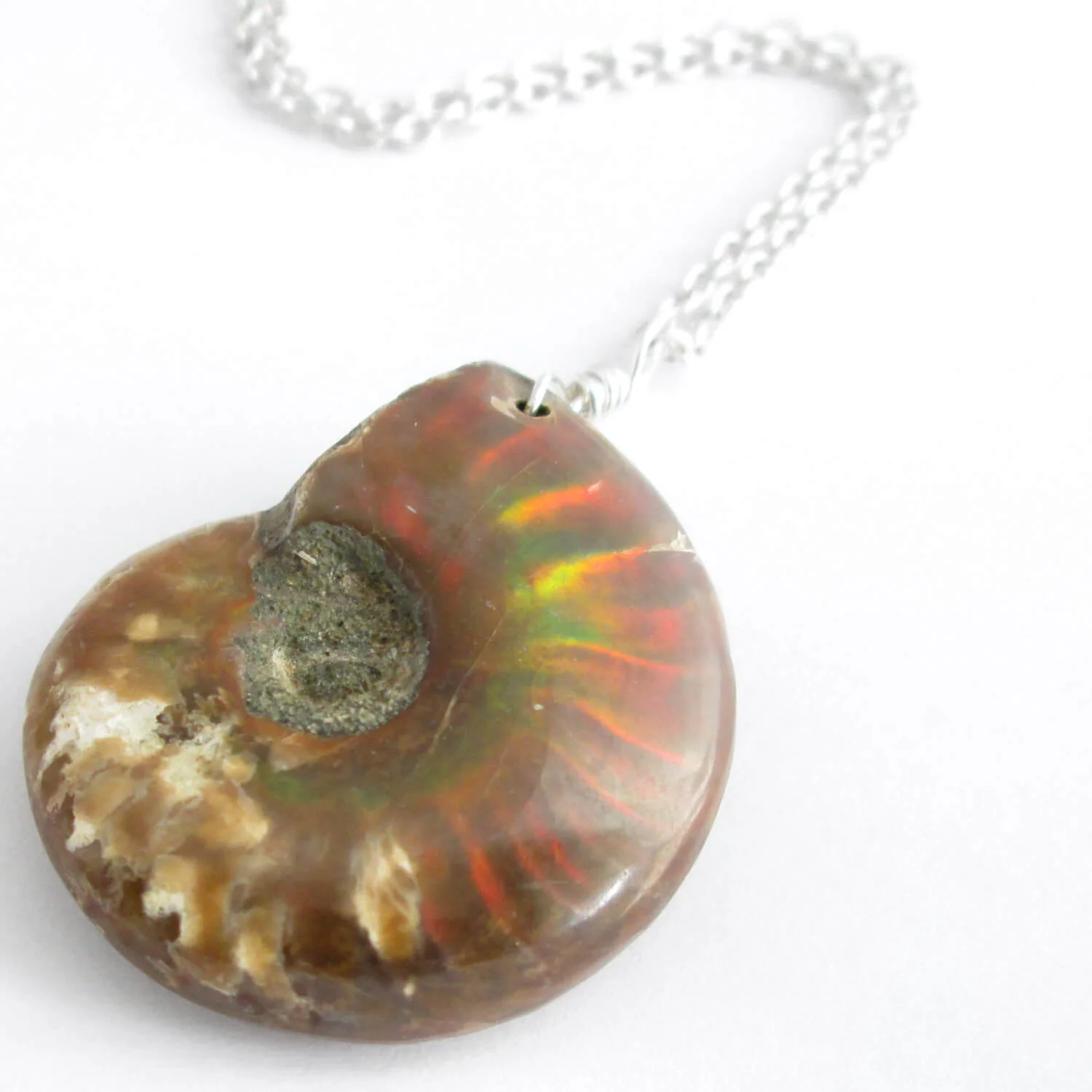 Opalized Ammonite Pendant, Fossil Shell Jewelry — CindyLouWho2