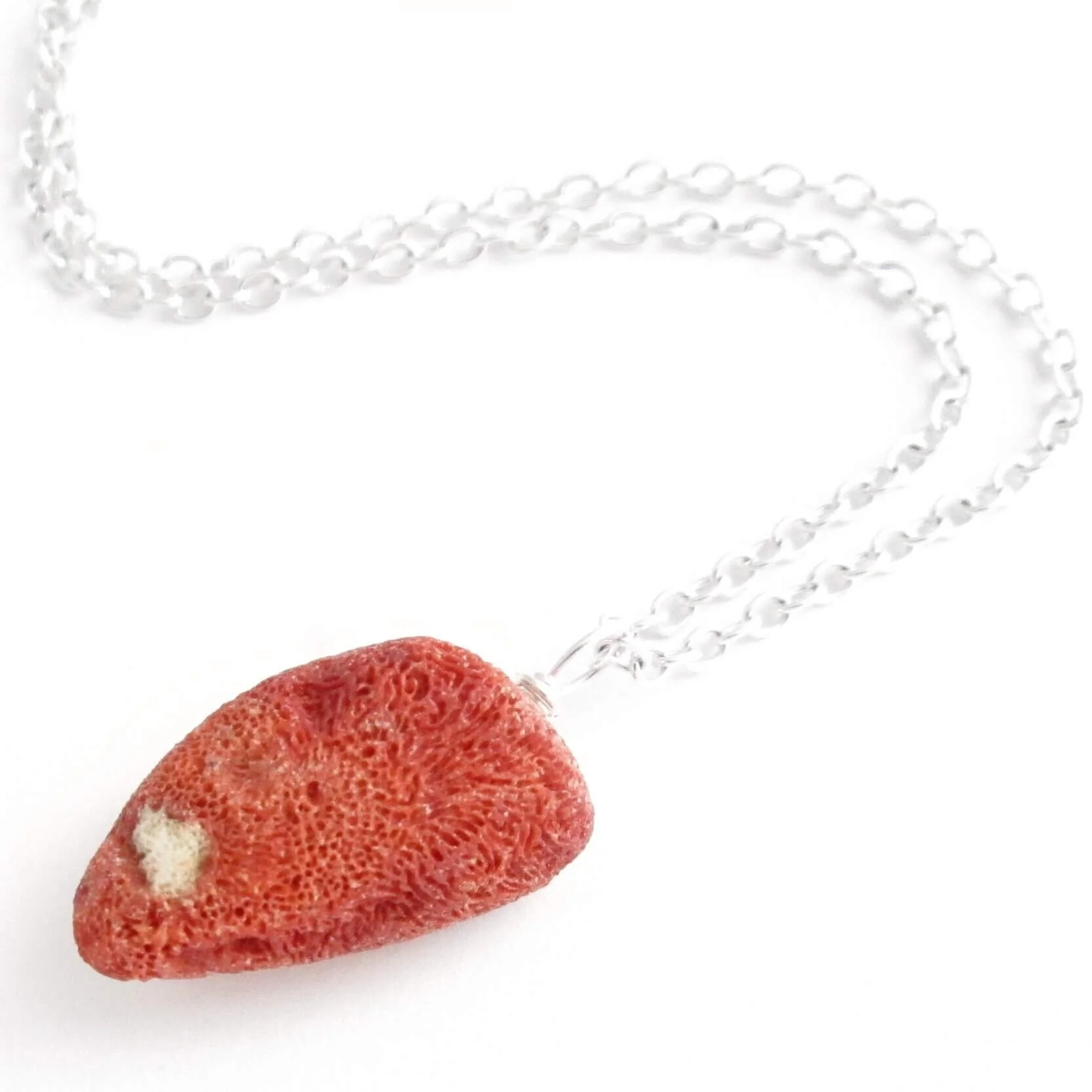 Raw Red Coral Pendant, Sterling Silver — CindyLouWho2