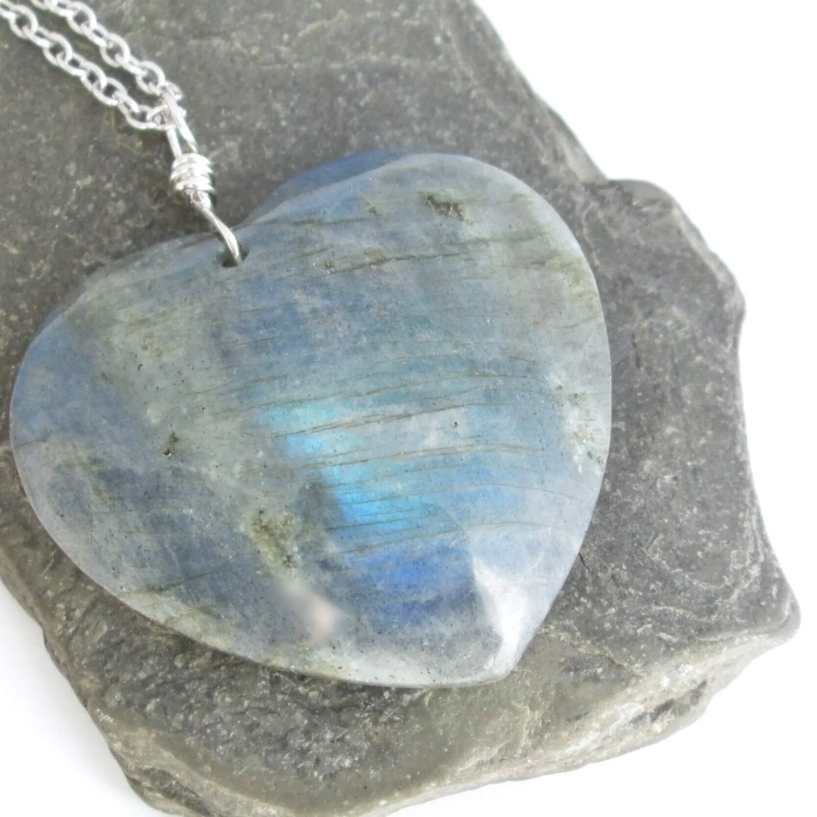 Heart Shaped Gemstone Pendant, Labradorite in Blue — CindyLouWho2
