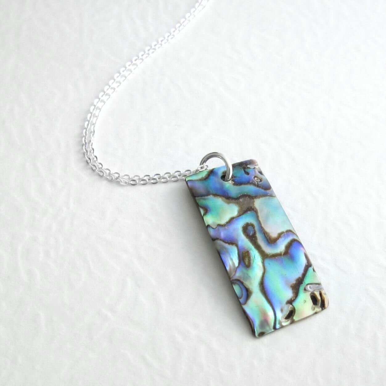 Natural Abalone Necklace, Rectangle Shell, Sterling Silver — CindyLouWho2