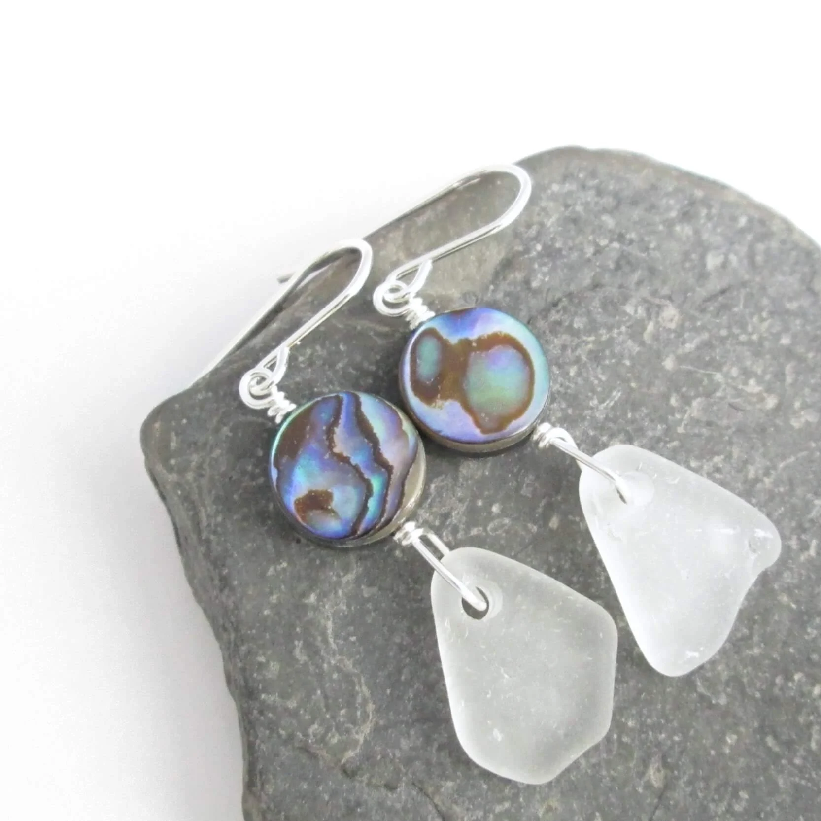 Lake Erie Beach Glass Earrings, Abalone Shell — CindyLouWho2