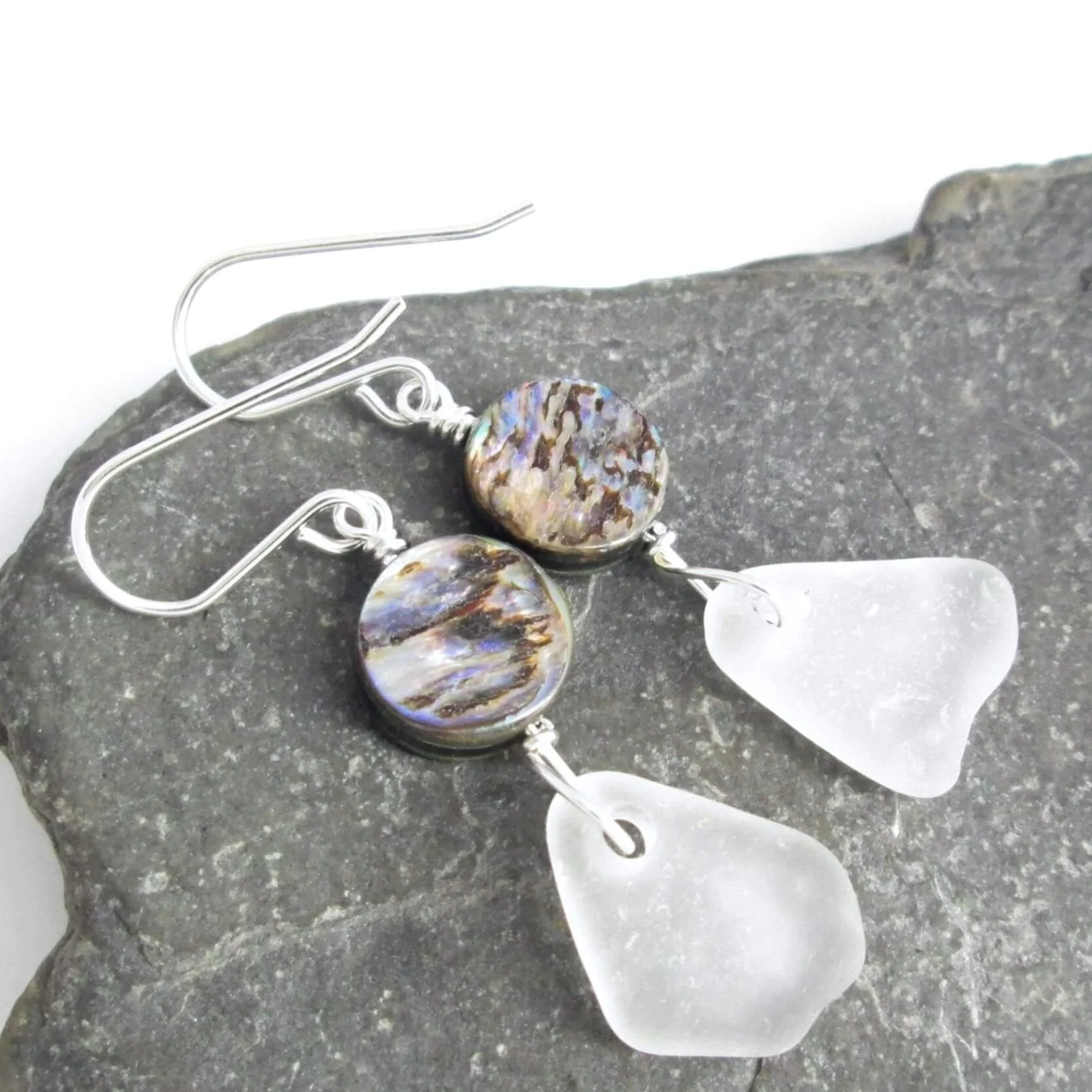 Lake Erie Beach Glass Earrings, Abalone Shell — CindyLouWho2