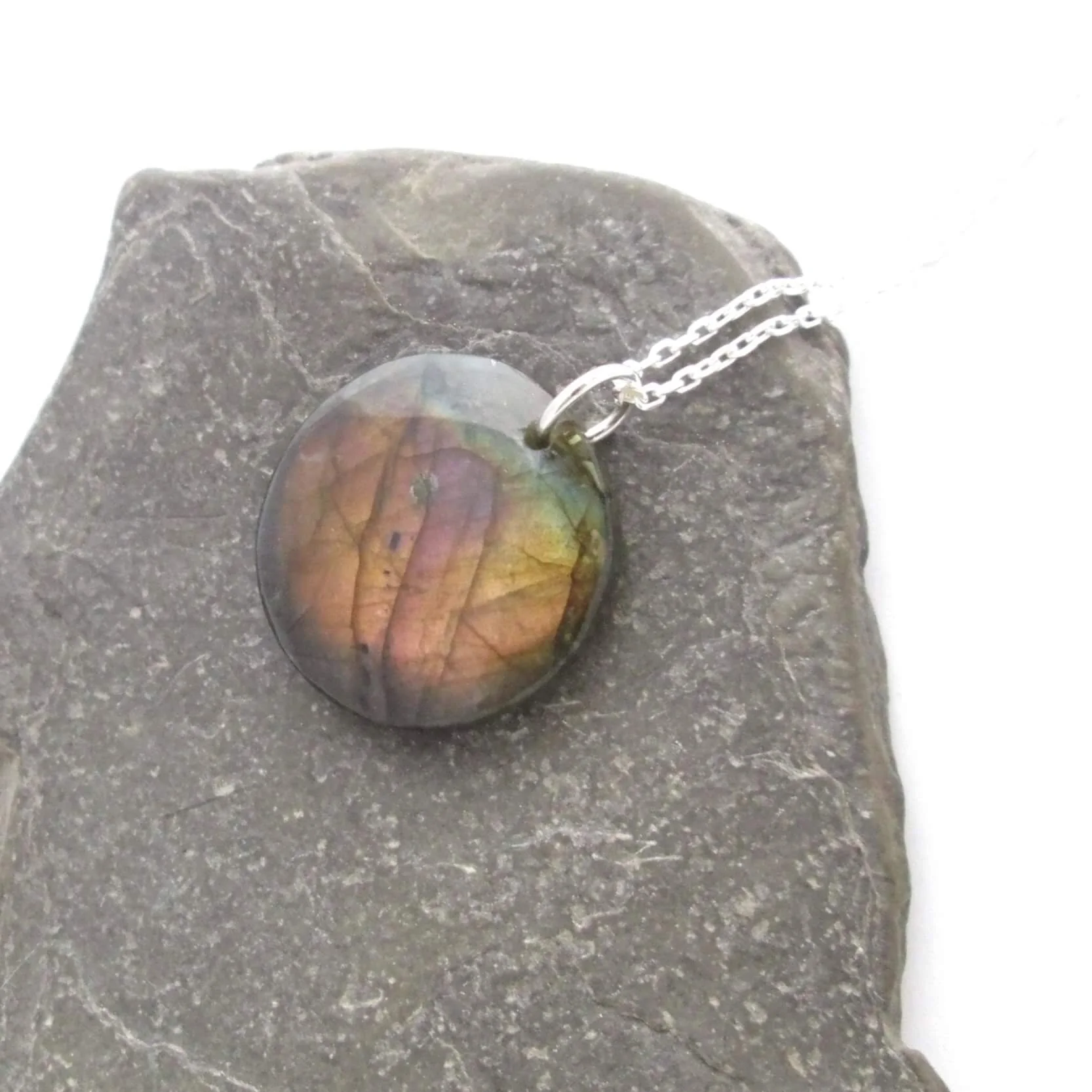 Pink & Orange Labradorite Necklace: Round Natural Stone — CindyLouWho2