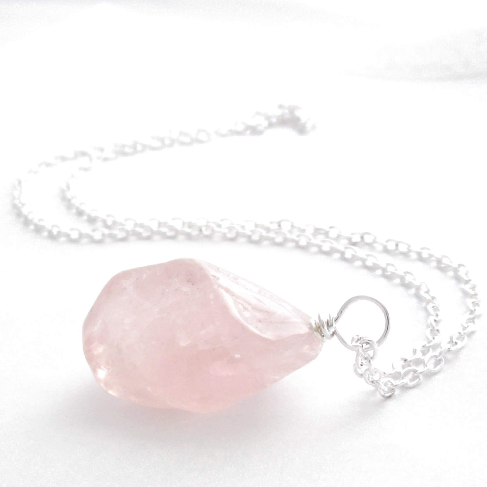 Raw Rose Quartz Necklace, Pink Crystal Pendant — CindyLouWho2