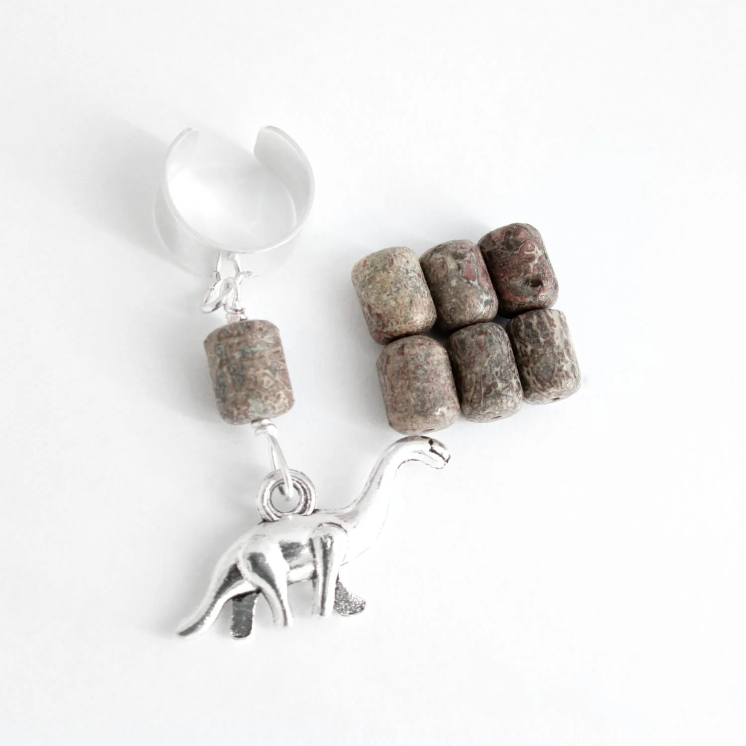 Dinosaur Bone Ear Cuff, Genuine Fossil with Silver Charm — CindyLouWho2
