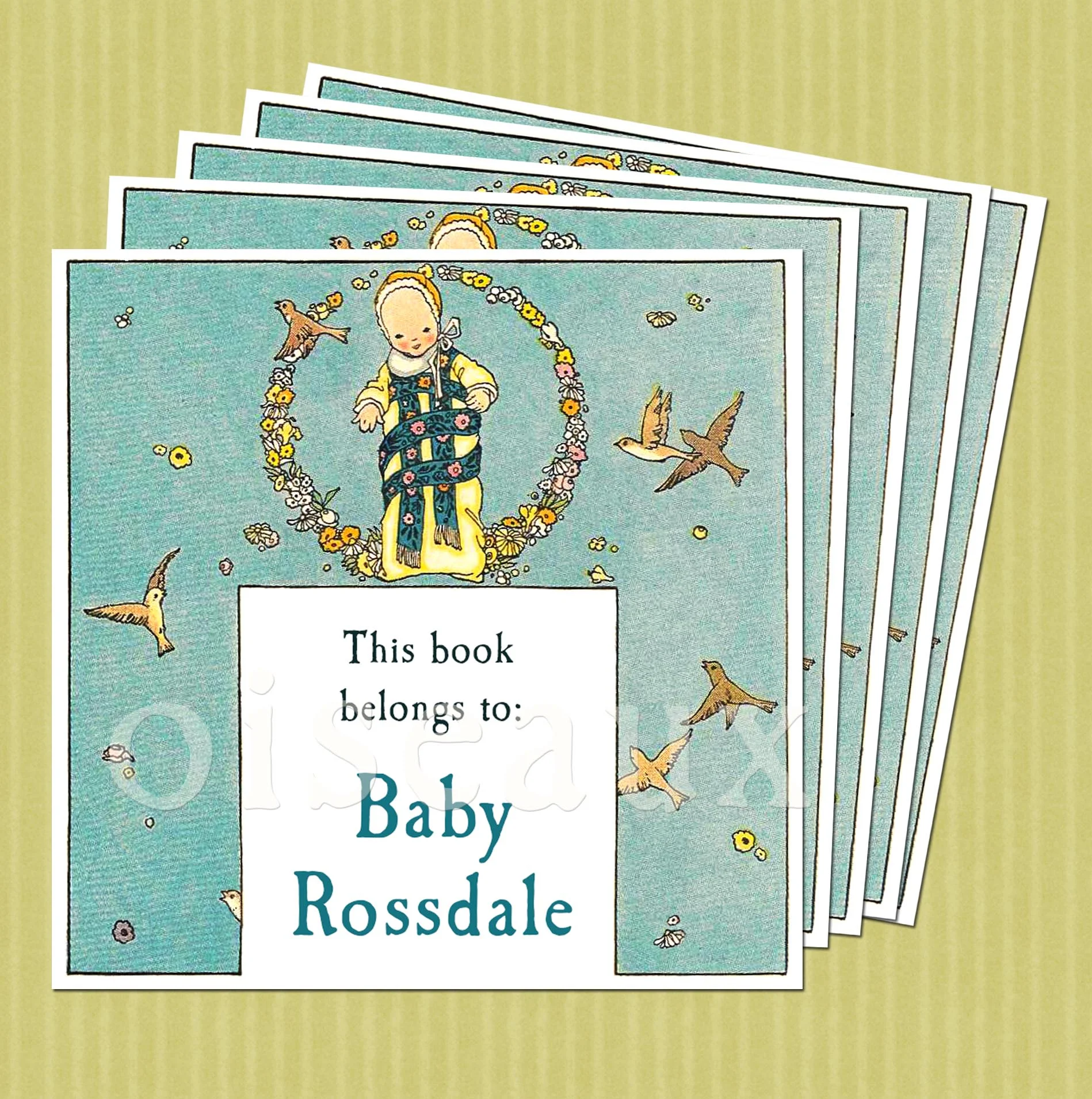 Baby's Birds Vintage Personalized Bookplates — Oiseaux Vintage Paperie