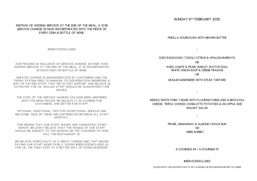 MENUS — Perilla Dining