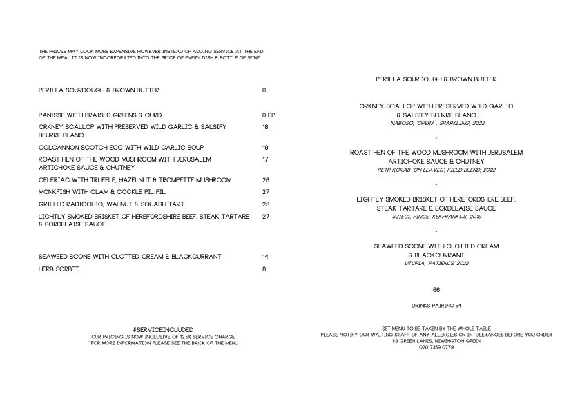 MENUS — Perilla Dining